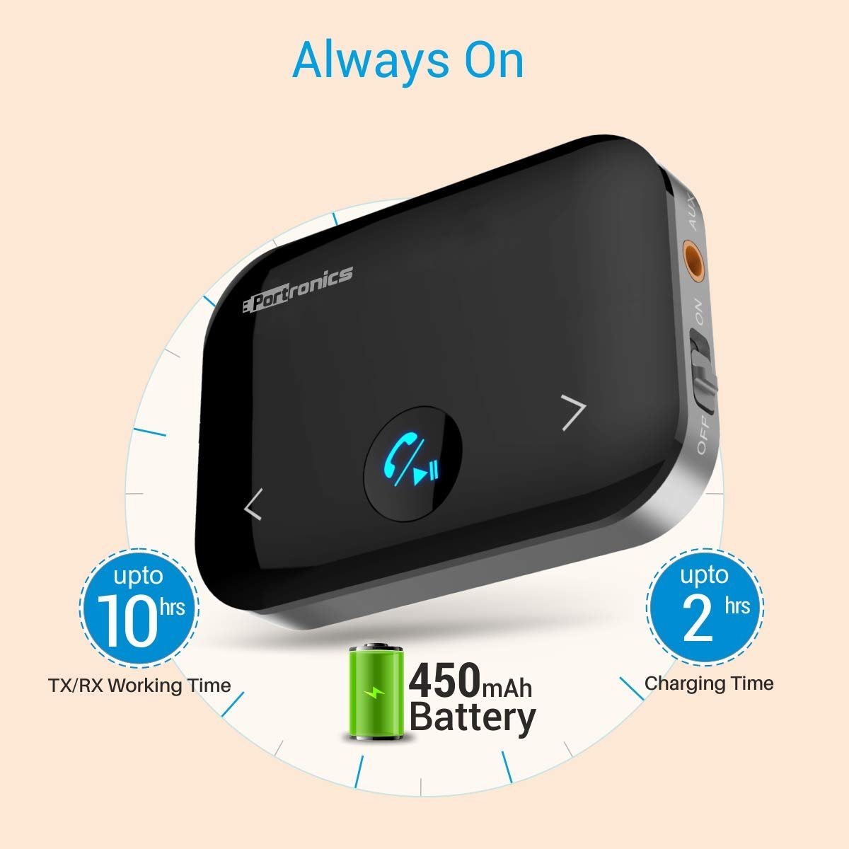 Portronics Auto 14 2-in-1 Bluetooth Transmitter & Receiver Adaptor ...