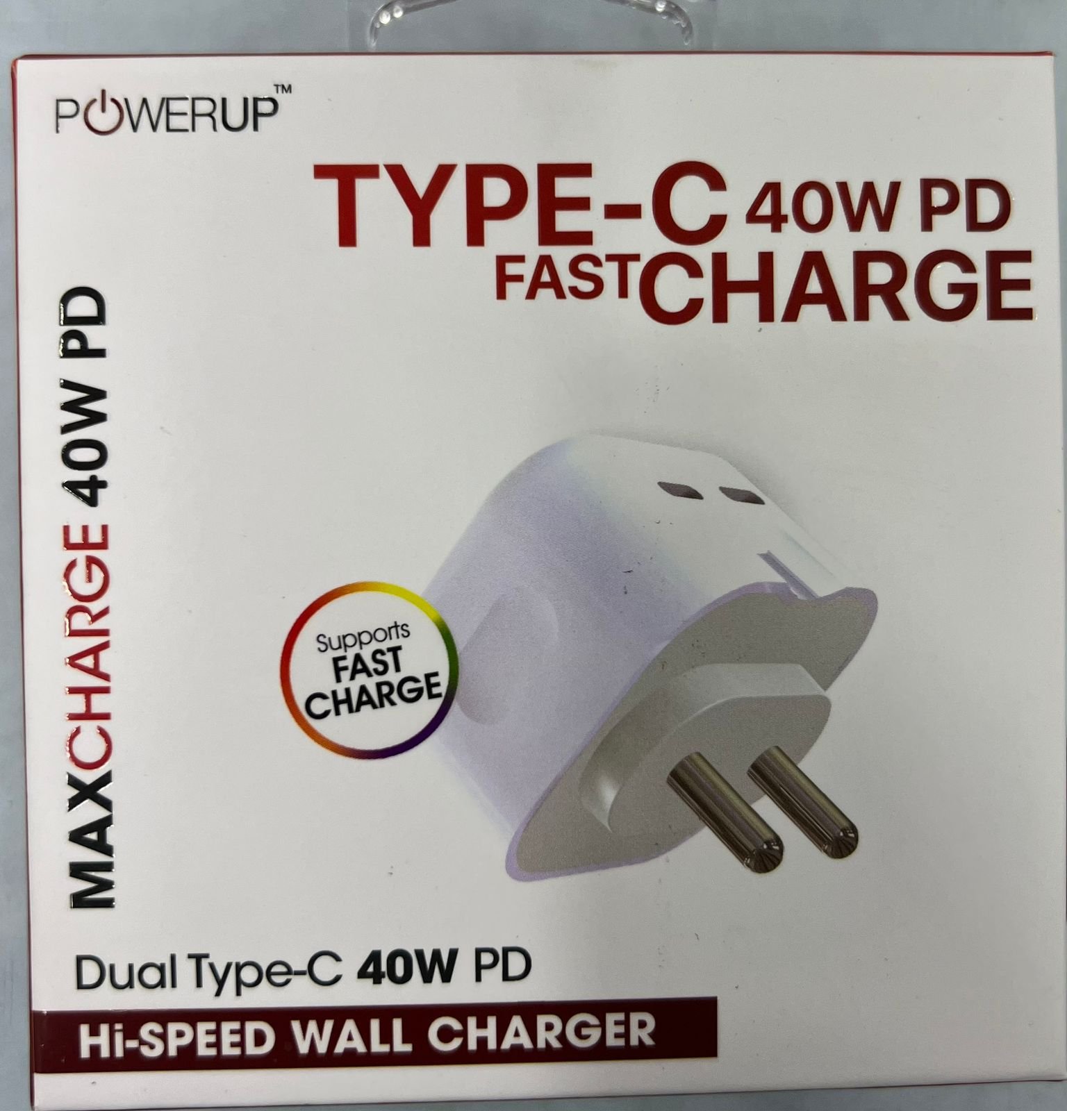 Powerup Dual Port Type-C 40W PD Fast Wall Charger Adapter - ShoppCart